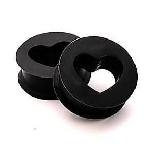 Mystic Metals Body Jewelry Black Silicone Heart Tunnels - Sold by The Pair (5/8" (16mm))