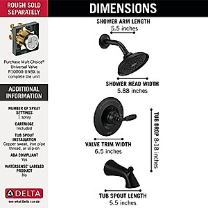 Delta Faucet Woodhurst 14 Series Matte Black Shower Faucet, Tub and Shower Trim Kit with Single-Spray Touch-Clean Black Shower Head, Matte Black T14432-BL (Valve Not Included)