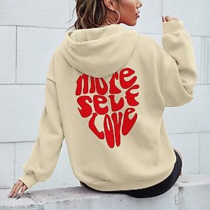 BLUBUKLKUN online shopping More Self Love Sweatshirt Hoodies for Women Long Sleeved Letter Printed Hoodie Hoodie Hoodie Womens (Beige, XXL)