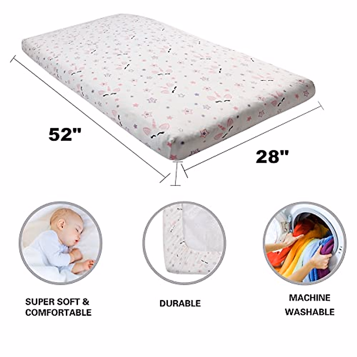 4 Pack Soft Baby Girl Crib Sheets for Standard Crib Mattress Unicron Rainbow Heart Cute Neutral Polyester Unisex Fitted Crib Sheets Set for Baby Girls