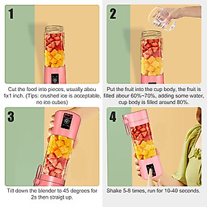 Personal Blender for Shakes and Smoothies, USB Rechargeable Shaker, Portable Juicer with Six Cutters, 380ML Juice Bottle for Travel Gym（Pink）