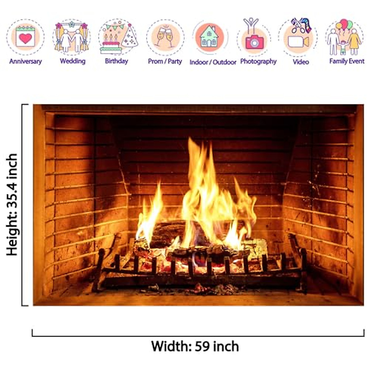 Ladvis 5x3ft Fireplace Burning Firewood Backdrop Christmas Fireplace Backdrop Xmas Background for Winter Holiday Family Party Interior Decorations Festival Banner Photography Photo Studio Propss