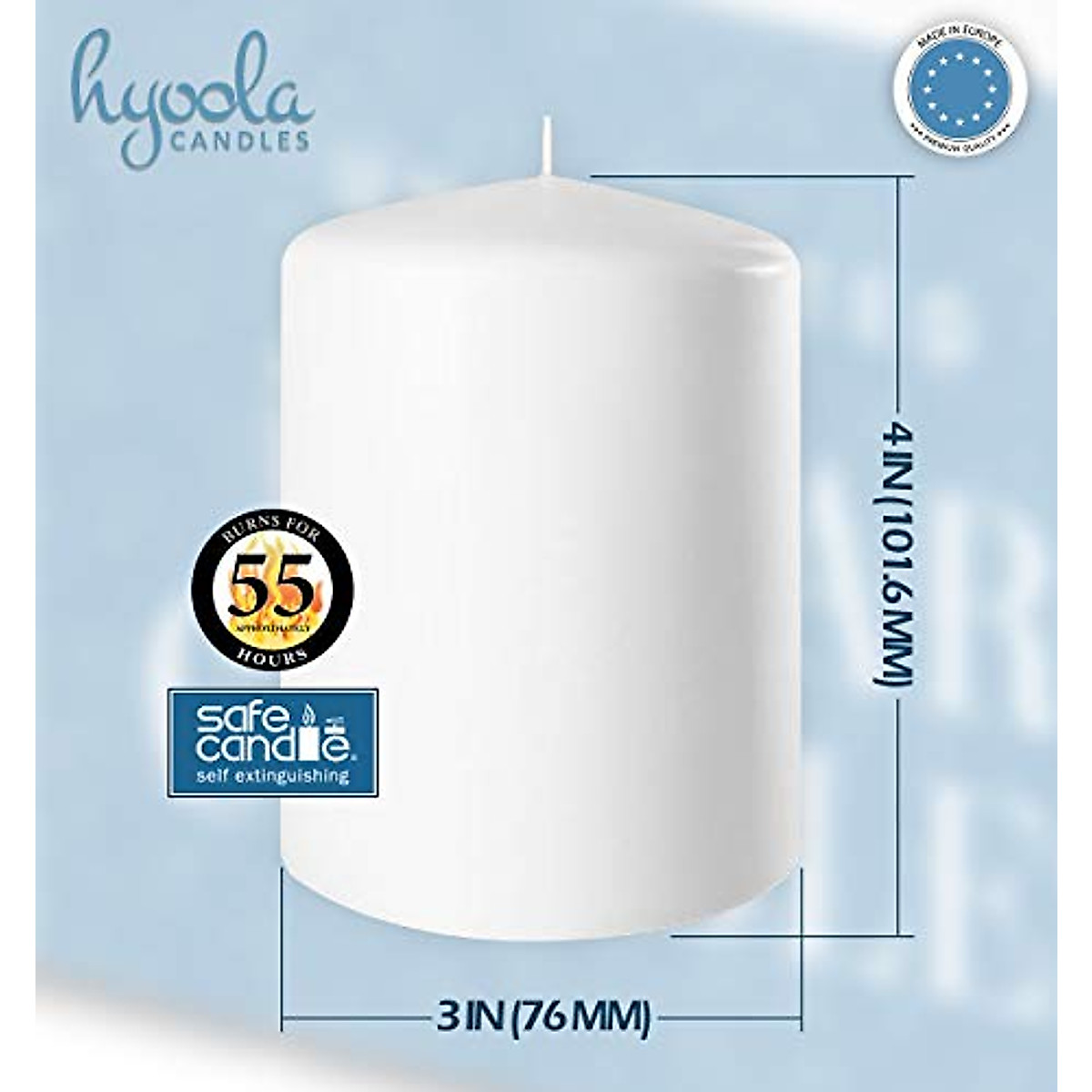 Hyoola White Pillar Candles 3x4 Inch - Unscented Pillar Candles - 6-Pack - European Made