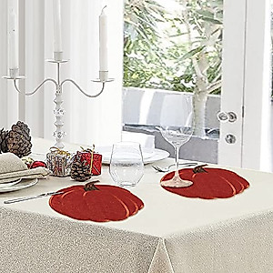 OWENIE Fall Placemats Set of 4, Embroidered Harvest Pumpkins Placemats, Thanksgiving Placemats for Autumn Decorations, Boho Farmhouse Table Mats, Halloween Doilies, Red, 15 Inch Diecut
