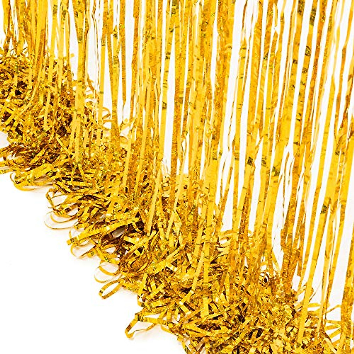 BRAVESHINE Gold Glitter Tinsel Foil Fringe Curtains - 2Pcs 3.2x8.2ft Holiday Photo Backdrop for Birthday Graduation Wedding Bridal Bachelorette Baby Shower Tropical Hawaiian Luau Party Decorations