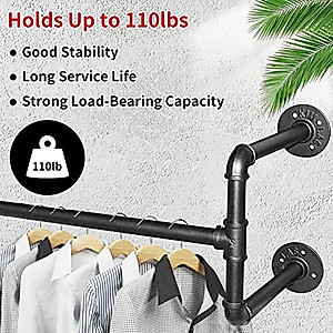 Rebala Industrial Pipe Clothing Rack 70.86" Length,Wall Mounted Clothes Rack,Max Load 132Lb Metal Commercial Garment Bar Space-Saving,Laundry Room Decor,Multi-Purpose Hanging