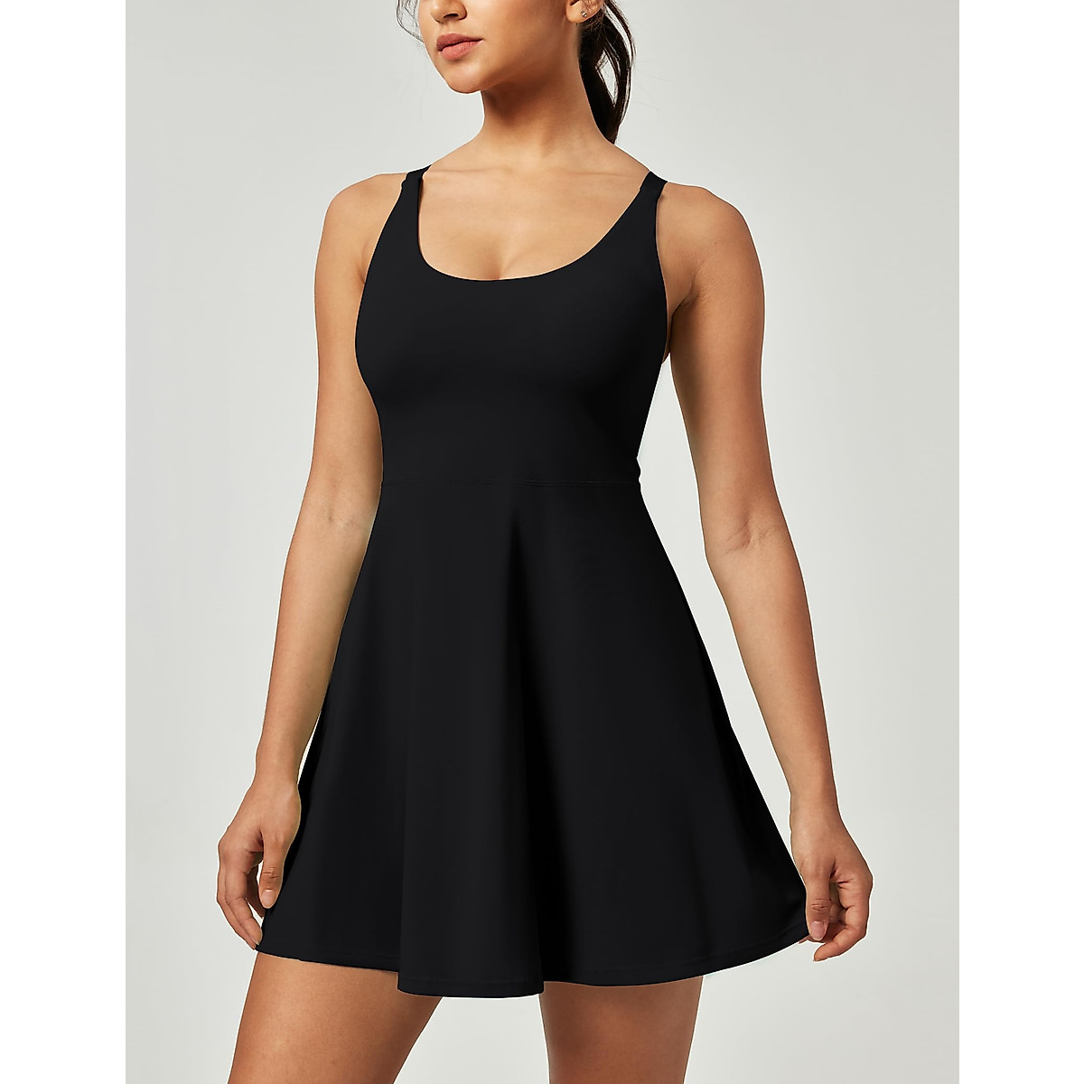 Womens Tennis Dress with Shorts Underneath Workout Dress with Built-in Bra Athletic Dresses Golf Dress Exercise Dress Black