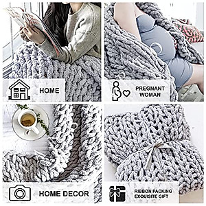 Mansmerton Chunky Knit Blanket Throw-Large50"x60"Grey-Warm Soft crochet Chenille Yarn Thick Knit Blanket for Bed-cozy Cable knit queen Blanket-Big Weighted Chunky Blanket-Boho Home Decor，Gift Washable