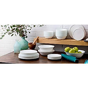 Corelle Vitrelle 78-Piece Service for 12 Dinnerware Set, Triple Layer Glass and Chip Resistant, Lightweight Round Plates and Bowls Set, Winter Frost White