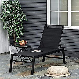 Outsunny Chaise Lounge Outdoor Pool Chair with Wheels, Five Position Recliner for Suntanning, Sunbathing, Steel Frame, Teslin for Beach Yard, Patio, Black