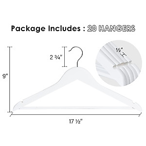 StorageWorks White Wood Hanger, Natural Wood Hangers 20 pack, White Wooden Hangers for Closet, Wooden Coat Hangers for Coats, Shirts, Bridesmaid Suits, Wedding Dress