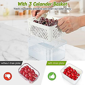 ODOMU 3 Pack Fridge Berry Storage Container with Lids with Strainer, Plastic Fresh Produce Saver Keeper for Vegetable Fruit Meat Lettuce, BPA Free Kitchen Refrigerator Organization (3.15L+1.7L+0.8L)