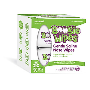 Saline Nose Wipes by Boogie, for Baby & Kids, Face, Hand & Body, FSA/HSA Eligible, Made with Vitamin E, Aloe, and Natural Saline, Unscented, 90 Count (Pack of 1)