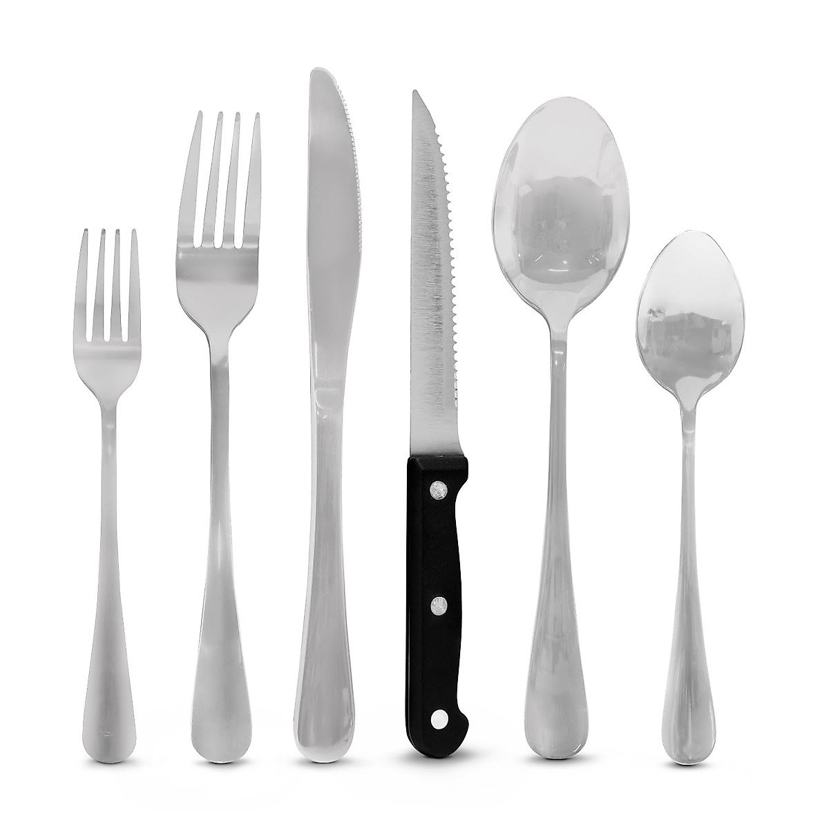 24 Piece Flatware Set Stainless Steel Flatware Set Fork Spoon Knife Steak Knife Cutlery Set for 4 People Dishwasher Safe (24 Pieces)