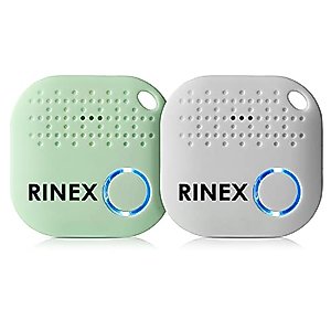 Bluetooth Key Finder – Key Locator Device with App, Siri Compatibility, & Extra Battery – Anti-Lost Keychain Tracker Device for Phone by Rinex- 2 Pack & Green and White
