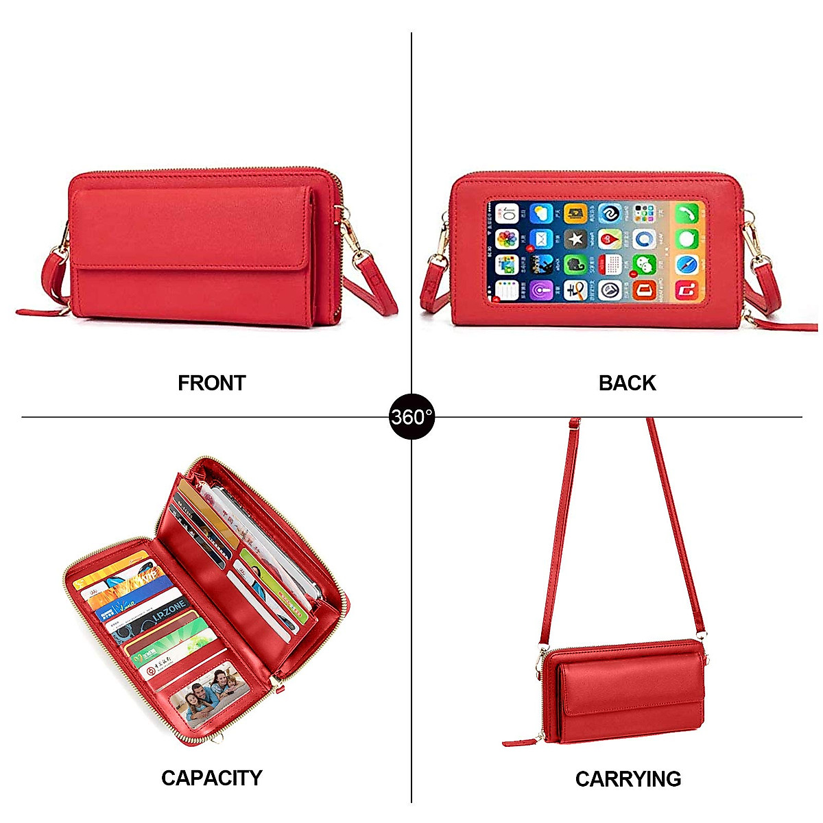 Women Large Touch Screen Crossbody Phone Purse cellphone Bag with 2 straps…