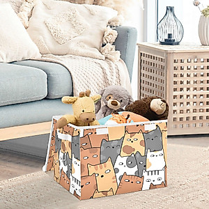 Curious Cats Foldable Storage Boxes with Lids and Handle Fabric Storage Bins, used to store toys, clothes, paper and books in the closet and bedroom