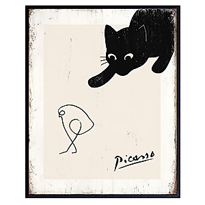 Pablo Picasso Wall Art & Decor - Cat Wall Decor - Cute Cat Lover Gifts for Women - Abstract art Minimalist Mid-century modern Line art - Gallery Wall Art - Rustic Black cat Home Decor - Picasso Poster