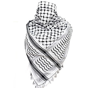 Shahadah Palestine scarf, Keffiyeh, Arafat Hatta, wide with tassels, Shemagh Keffiyeh Arab houndstooth100% Cotton Unisex Scarves (White black)