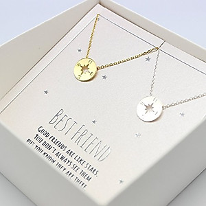 compass necklace, Best friend necklace for 2, BFF Necklace, friendship necklace for 2, silver dainty necklace, Christmas gift, Graduation gifts, valentines