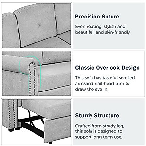 ERYE L-Shaped Pull Out Sleeper Couch Bed Velvet Tufted Upholstered Convertible Reversible Sleep Sectional Sofa with PullOut Sofabed for Living Room