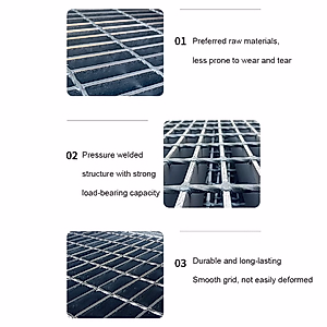 Galvanized Steel Drain Grate and Frame, Two Outdoor Drain Cover, Durable Heavy Duty Channel Grate, Sewer Grate, for Work Platform, Construction Site, Car Wash Room