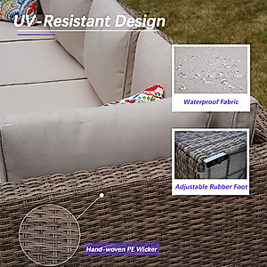 Naga Bahna Patio Furniture Set 7 Pieces Outdoor Sectional Conversation Set, Outdoor PE Wicker Rattan Sofa Set Patio Couches w Anti-Slip Beige Cushions, 2 Pillows for Patio(Brown)