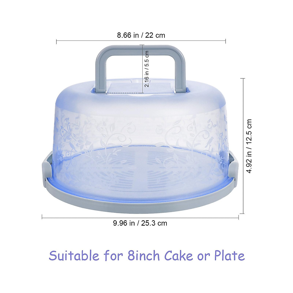 DOITOOL Plastic Cake Carrier with Collapsible Handle for 8inch Cake, Portable Round Cake Container for Transport, Cake Keeper with Cover and Latch for Cakes, Pies, Cupcakes, Muffins Dessert (Blue)
