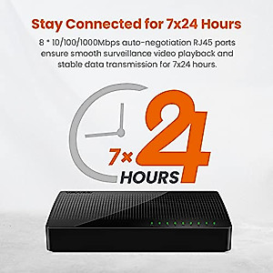 Tenda SG108, 8-Port Gigabit Ethernet Switch, Unmanaged Network Hub, Ethernet Splitter, Plug & Play, Shielded Ports & Plastic Case, Desktop/ Wall-Mount, Fan-less, Limited Lifetime Protection