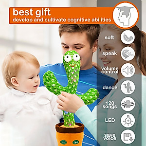 Hunfur Talking Cactus Toy That Talks Back,Volume Adjustment Dancing Mimicking Cactus Baby Toy,Singing Record Repeat What You Say, Sunny Silly Light Up Tummy Time Funny Gift for Toddler Boys Girls Toys