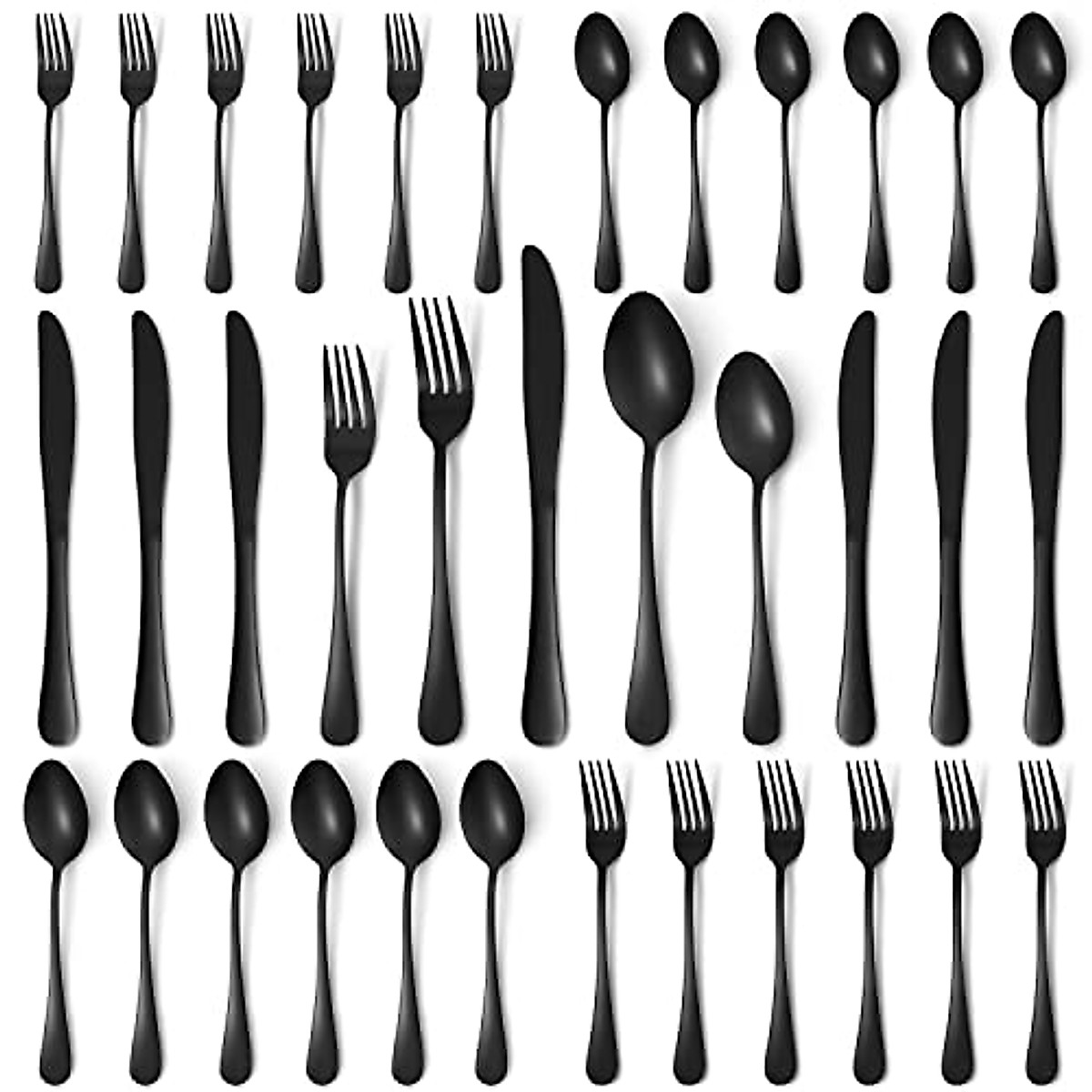 30 Piece Black Silverware Set, Stainless Steel Flatware Utensil Sets for 6, Black Cutlery Set Includes Forks Spoons Knives, Mirror Polished, Dishwasher Safe