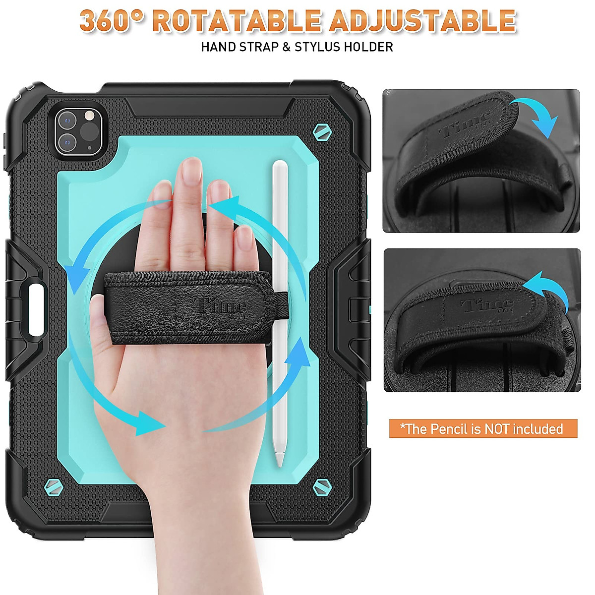 Timecity Case for iPad Pro 11 inch 2022/2021 (4th/ 3rd Generation), Shockproof Case with Screen Protector, Swivel Stand, Handle, Shoulder Strap, Pencil Holder Case for iPad Pro 11 Inch- Light Blue