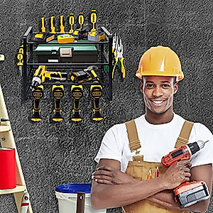 Lindafo Power Tool Organizer,Garage Tool Organizer Wall Mount,Power Tool Storage Rack 4 Layers,Heavy Duty Metal Cordless Drill Storage,Drill Charging Station,Utility Rack for Screwdriver and Pliers