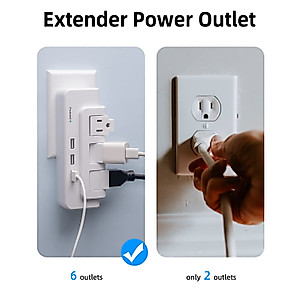 Wall Outlet Extender Surge Protector Multi Outlet Wall Plug Rotatable with USB