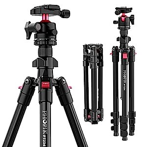 PHOPIK 64" Camera Tripod, Aluminum Camera Tripod for DSLR,Compact Tripod with 360° Panorama Ball Head, Professional Camera Tripod for Travelling, Learning and Working