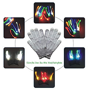 LIZAIDA MENENDEZ Skeleton Gloves,Led Gloves,Light Up Gloves,Finger Light Magic Toys Gift Stocking Stuffers for Boys Girls (White, Adult)