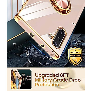 LeYi for Note 10 Case- 360° Rotatable Ring Holder Magnetic Kickstand, Plating Rose Gold Edge Protective Case [ Not Applicable Note 10 Plus], Pink