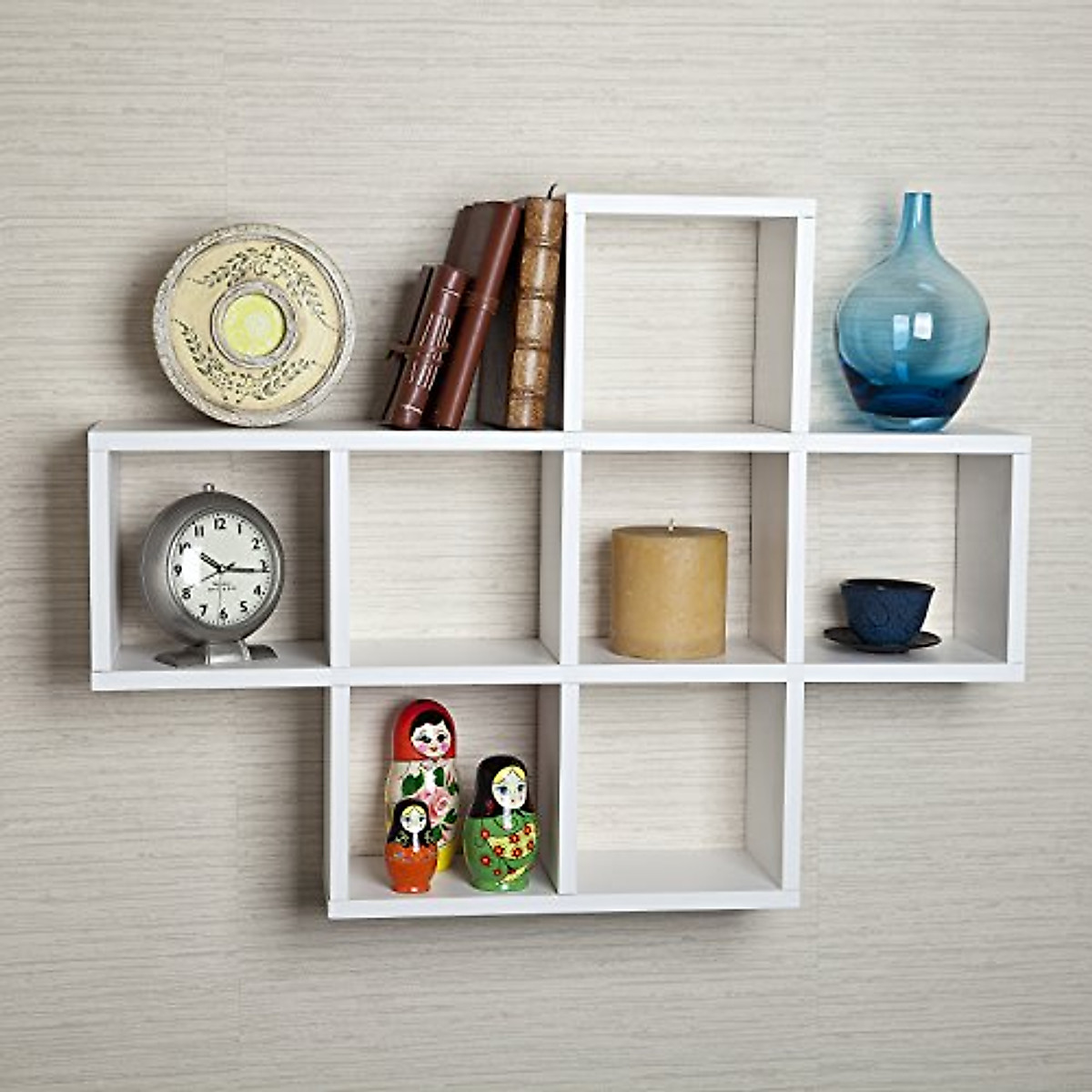 Danya B. Decorative Cubby Shelf – Wall Mount or Free Standing - Square Cubbies Shelving Unit (White)