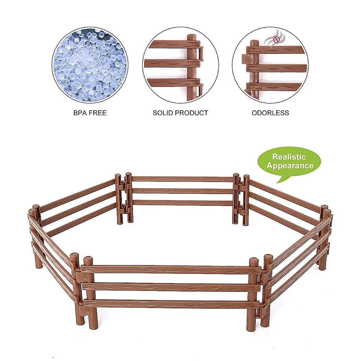 Volnau 20 Pcs Farm Corral Fence Toys Panel Accessories Playset Barn Animal Figures for Toddlers Kids Figurines Set Decoration Prop