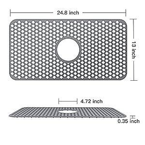 Kitchen Sink Mats, FALALA Sink Protectors for Kitchen Sink, Non-slip Silicone Sink Mats for Bottom of Farmhouse Stainless Steel Porcelain Sink Center Drain (24.8"x 13",Grey)