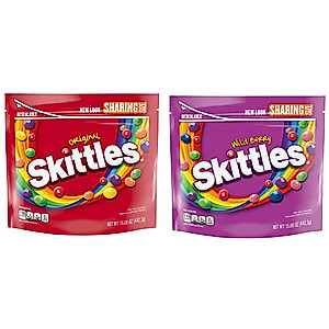 SKITTLES Original Candy Sharing Size Bag, 15.6 Ounces Skittles, Wild Berry Candy Sharing Size Bag, 15.6 oz