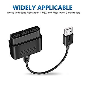 PS2 Controller to USB Adapter Converter Cable, Compatible with Sony PS1/PS2 Controller Gamepad to PS3/PC Controller