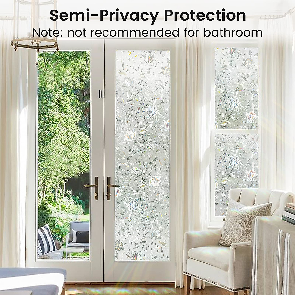 rabbitgoo Window Privacy Film, Decorative Stained Glass Window Film, Sun Blocking Glass Clings, Renter-Friendly Static Cling Frosted Sticker Covering for Home Door, Rainbow Tulip 17.5" x 78.7"