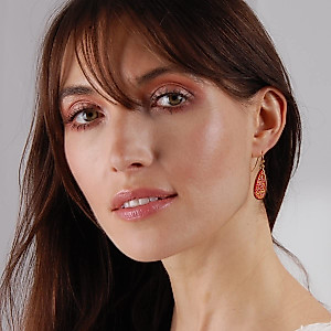 Humble Chic Simulated Druzy Drop Dangles - Sparkly Long Teardrop Dangly Earrings for Women, Gold - Hot Pink Stone