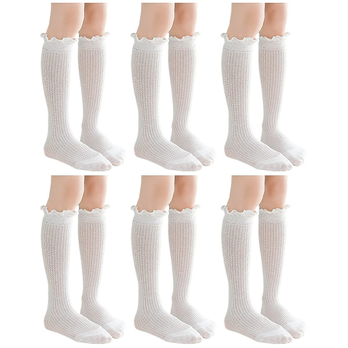 Toptim Kids Girl Mid-calf Knee High Socks Casual Dress Socks Long Tube (6-9 Years, 6 White)