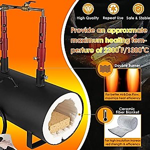 Yoursme Propane Gas Forge, Double Burner Blacksmithing Forge Large Capacity Forge, Oval Propane Burner Forge with 16.85¡®¡¯ V-Bit Tongs & Leather Welding Gloves for Farrier, Knife and Tool Making