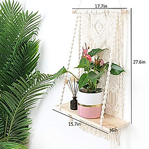 XIAOHESHOP Macrame Wall Hanging Shelf, Wood Hanging Shelf Organizer Hanger, Rope Plant Hanger Holder Rope Plant Hanger,Handmade Boho Home Wall Decor
