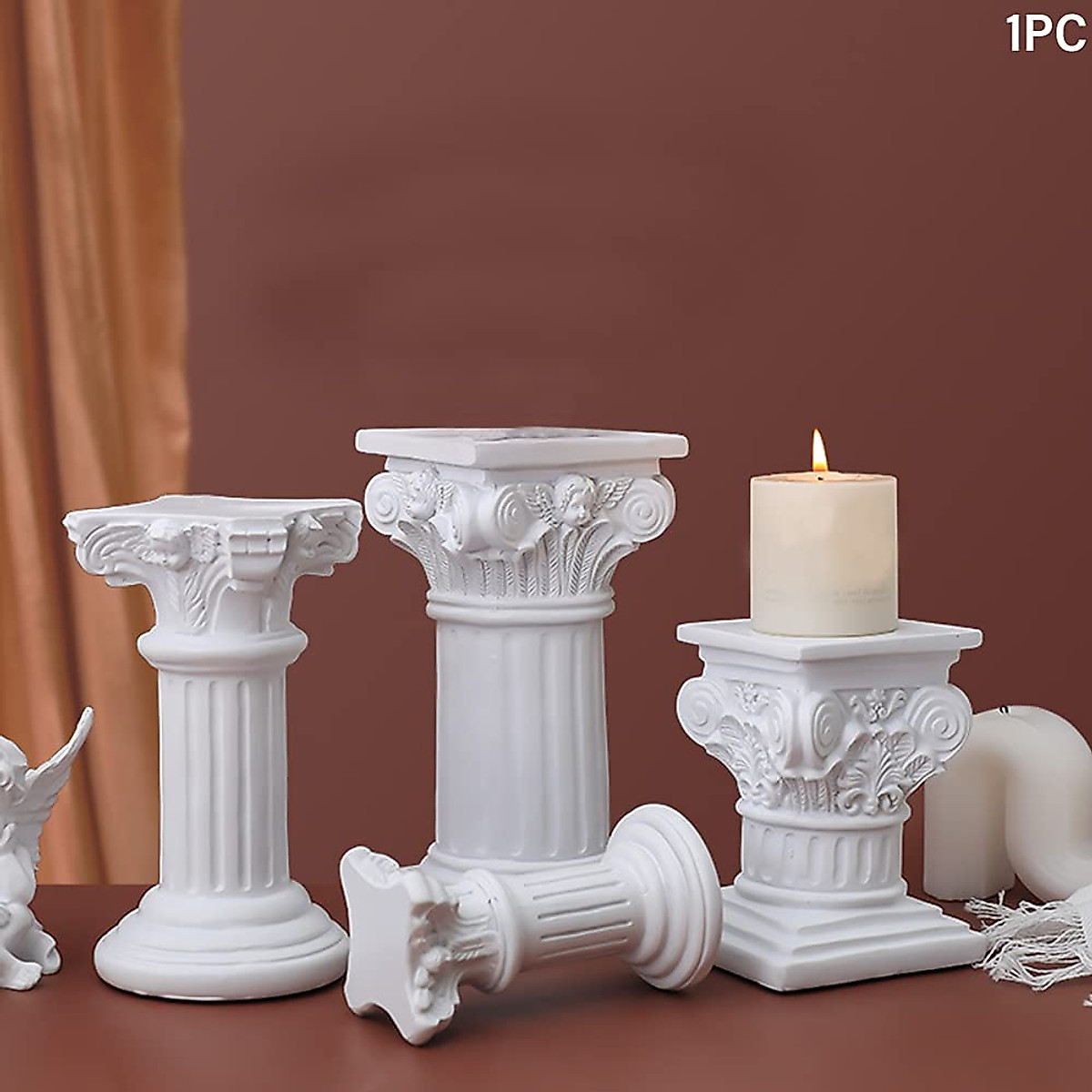 GEZICHTA Roman Pillar Greek Column Statue Resin Figurine Base Sculpture Wedding Table Decorations Indoor Home Decor(3.5x3.7x6.9 inch,Square)