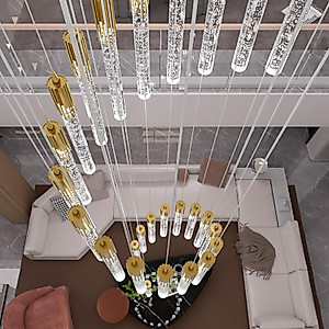 Flashing God Gold 28 Lights Large Foyer Chandeliers for High Ceilings 12 feet Long Spiral Stair Pendant Chandelier Crystal Ceiling Light Fixtures Dimmable 2700k-4500k-6000k