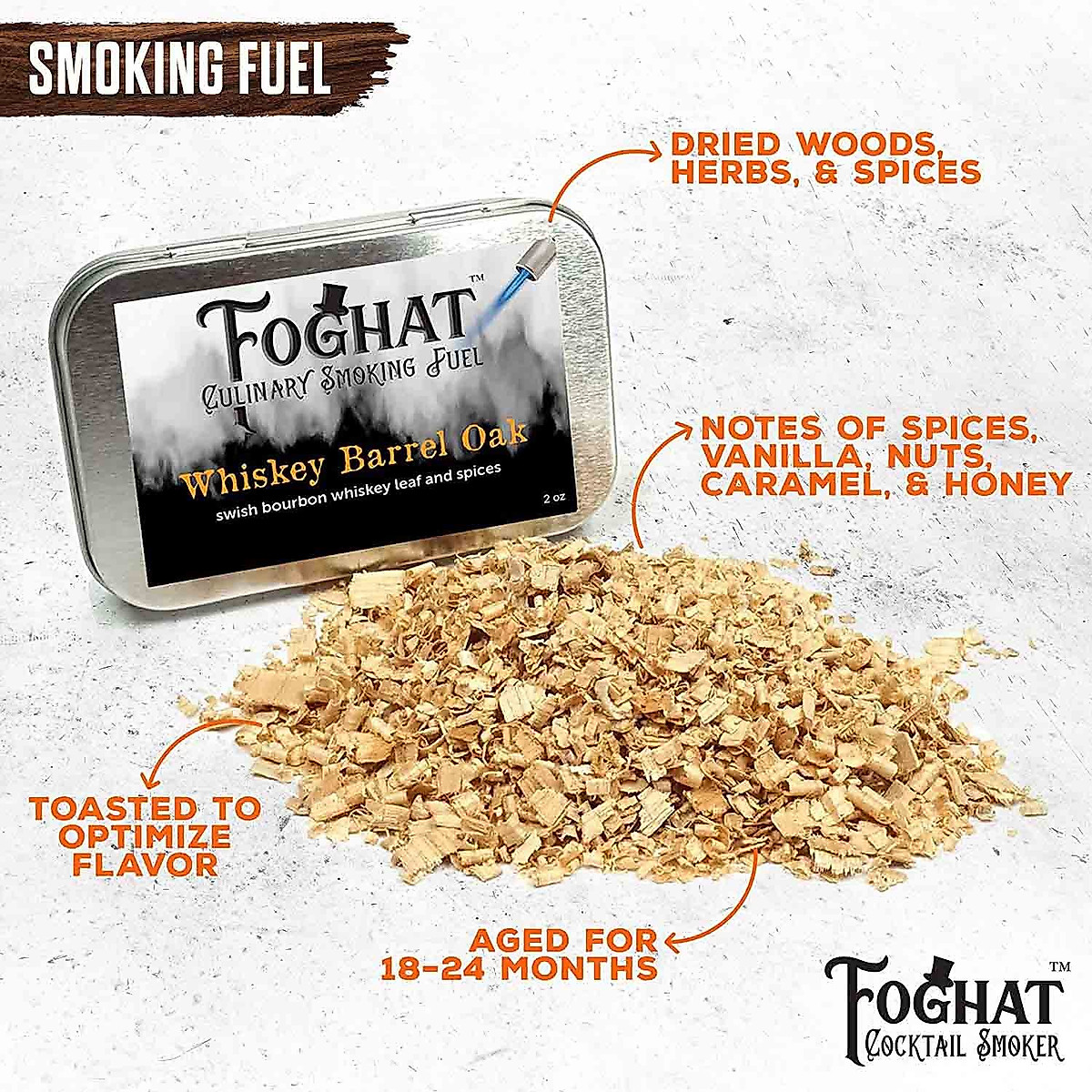 The Foghat Cocktail Smoker and Old Fashioned Smoked Cocktail Kit with Torch and Butane Refill - Bourbon Barrel Oak Wood Chips and 5 Singlez Bar Old Fasioned Mix Packets - Whiskey Smoker Kit For Drinks